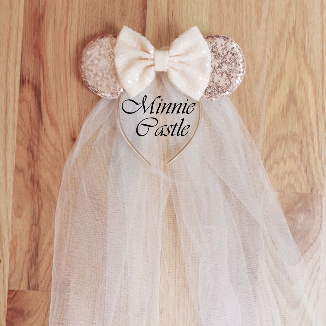 Bride Minnie Ears, Bride Mickey Ears With Veil , Rose Gold Bride Ears ...