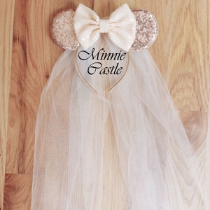 Bride Minnie Ears, Bride Mickey Ears With Veil , Silver Bride Ears ...