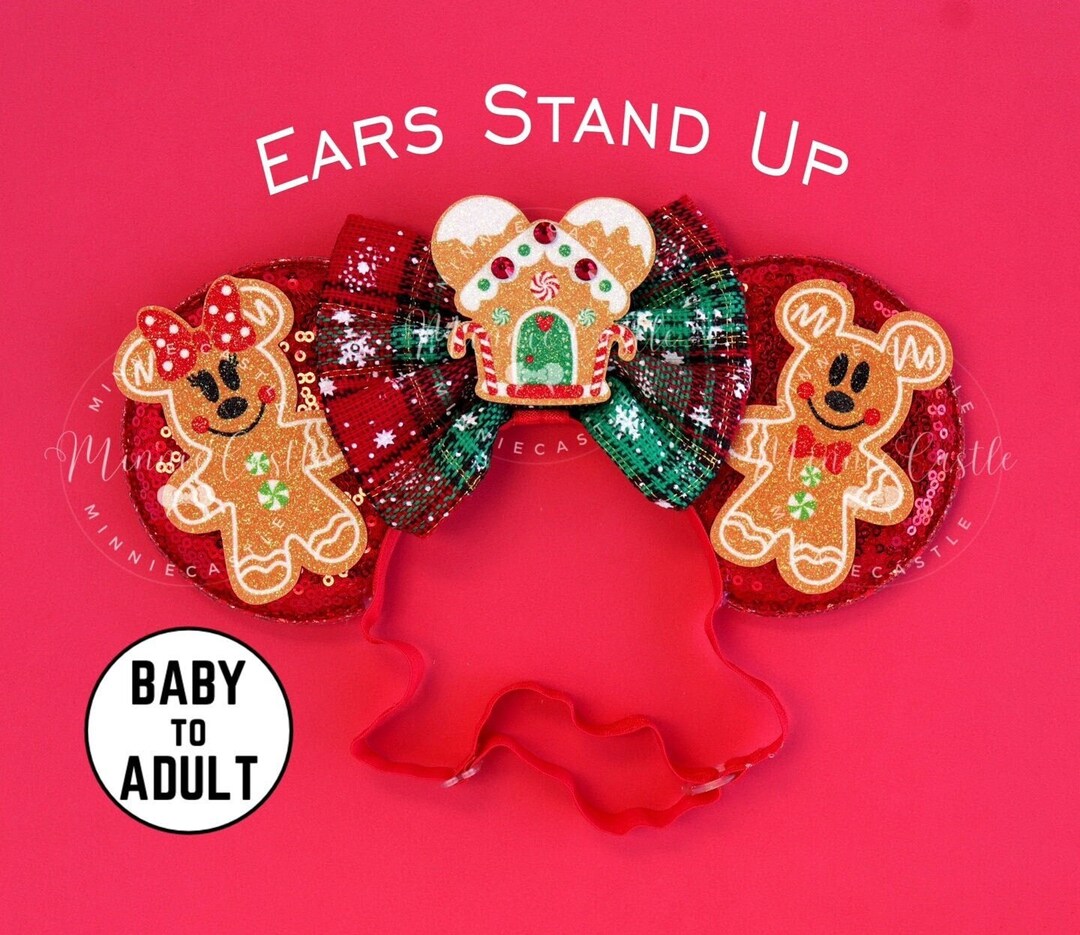 Christmas Gingerbread Ears, Mickey Ears, Christmas Mickey Ears Elastic ...