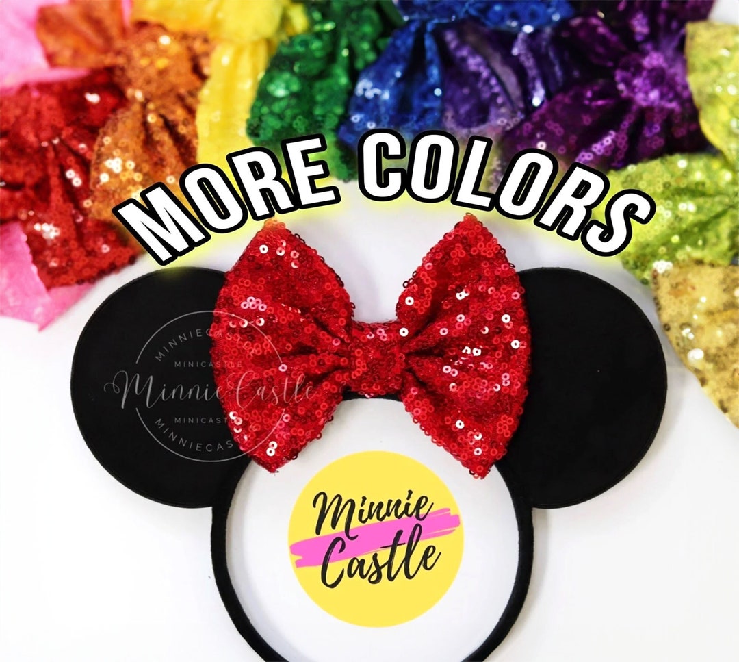 Classic Black & Red Mickey Ears, Minnie Headband, Sequin Bow Mouse Ear ...