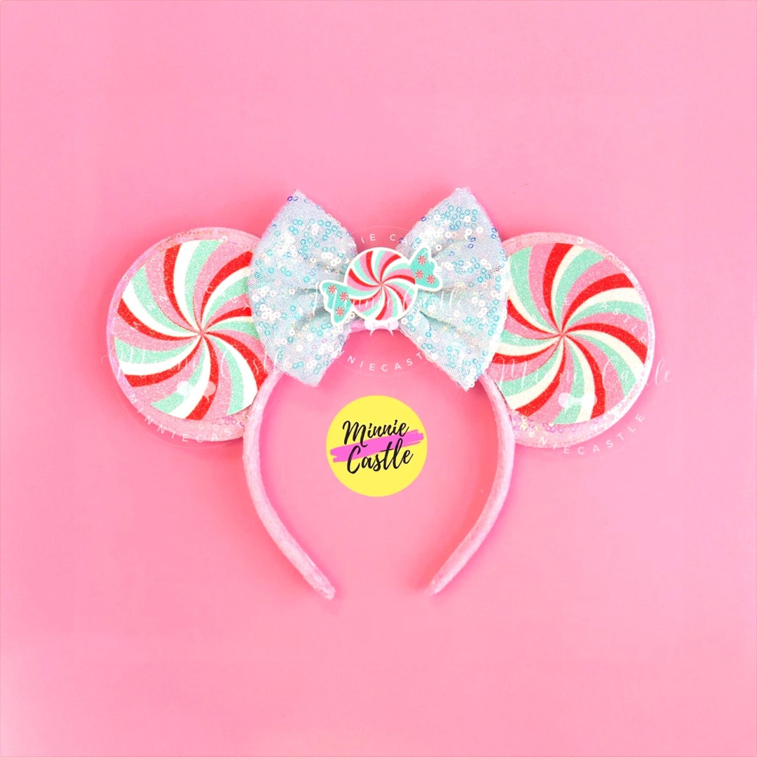 Pink & Mint Peppermint Ears, Christmas Mickey Ears, Peppermint Candy ...