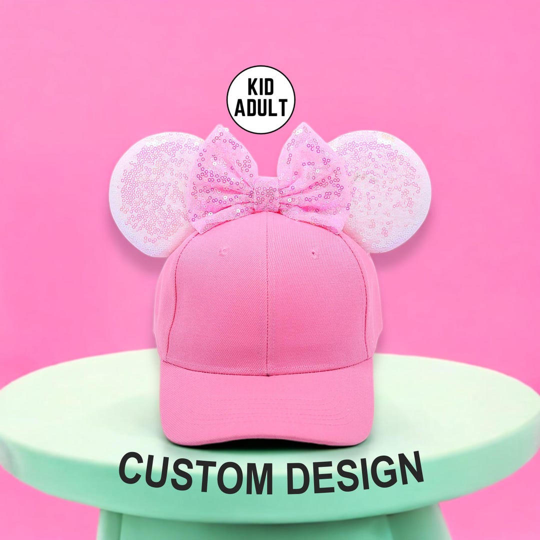 Pink Mouse Ears Hat With Sequin Ears, Mickey Ears Cap, Custom Minnie ...