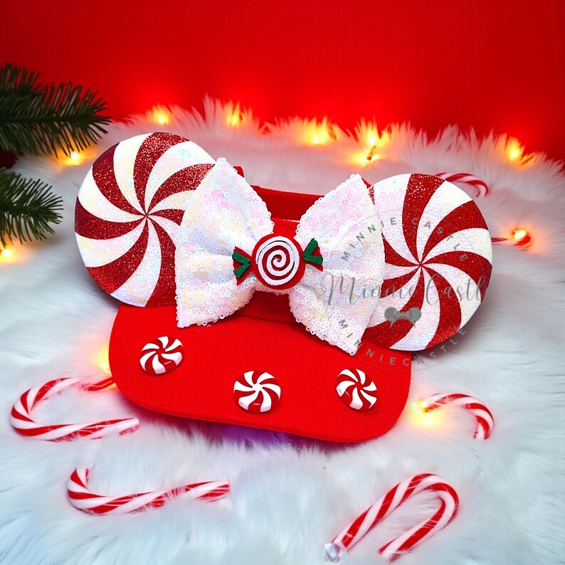 Christmas Candy Mickey Visor, Peppermint Candy Mouse Ears for Kids ...