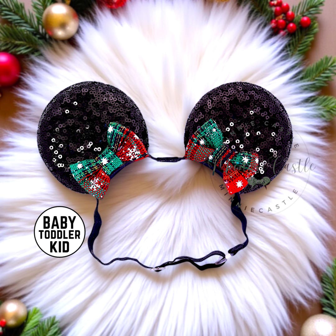 Christmas Bow Mouse Ears for Babies, Toddler Mickey Ears, Holiday Plaid ...