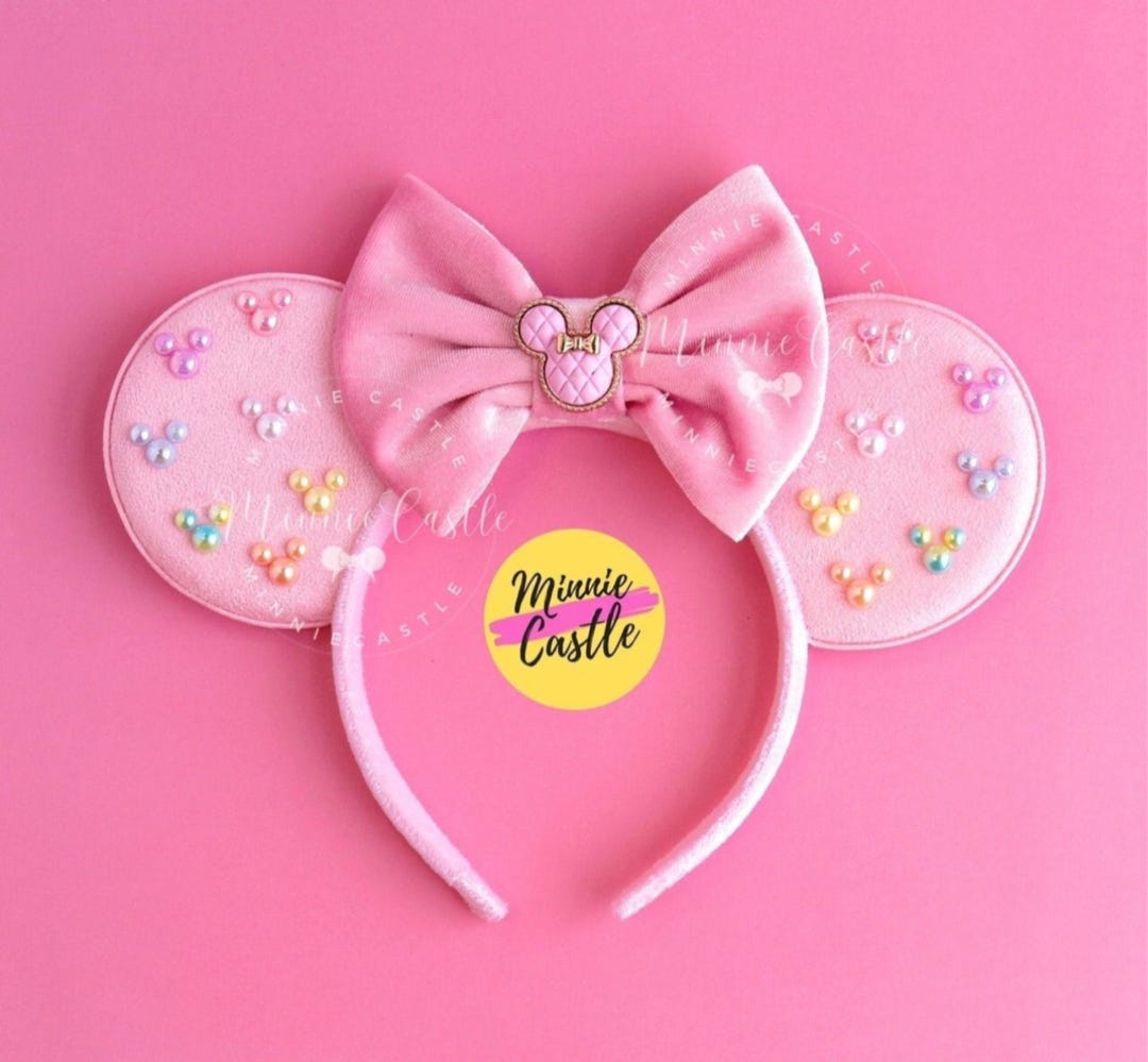 Pastel Pearl Mouse Ears, Mickey Ears, Pink Minnie Ears, Velvet Bow ...
