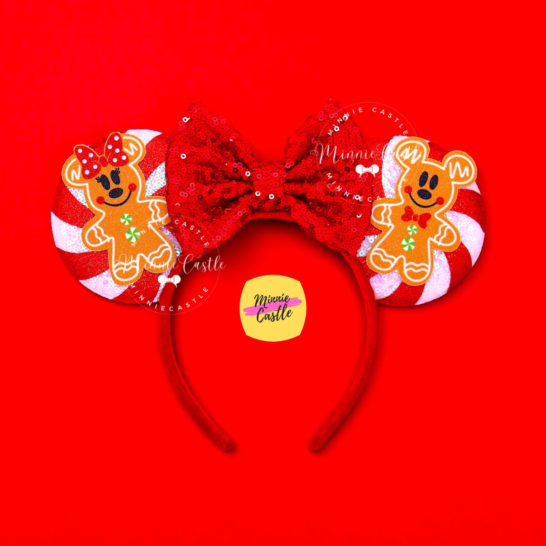 Red White Peppermint Ears With Gingerbread, Mickey Christmas Ears ...