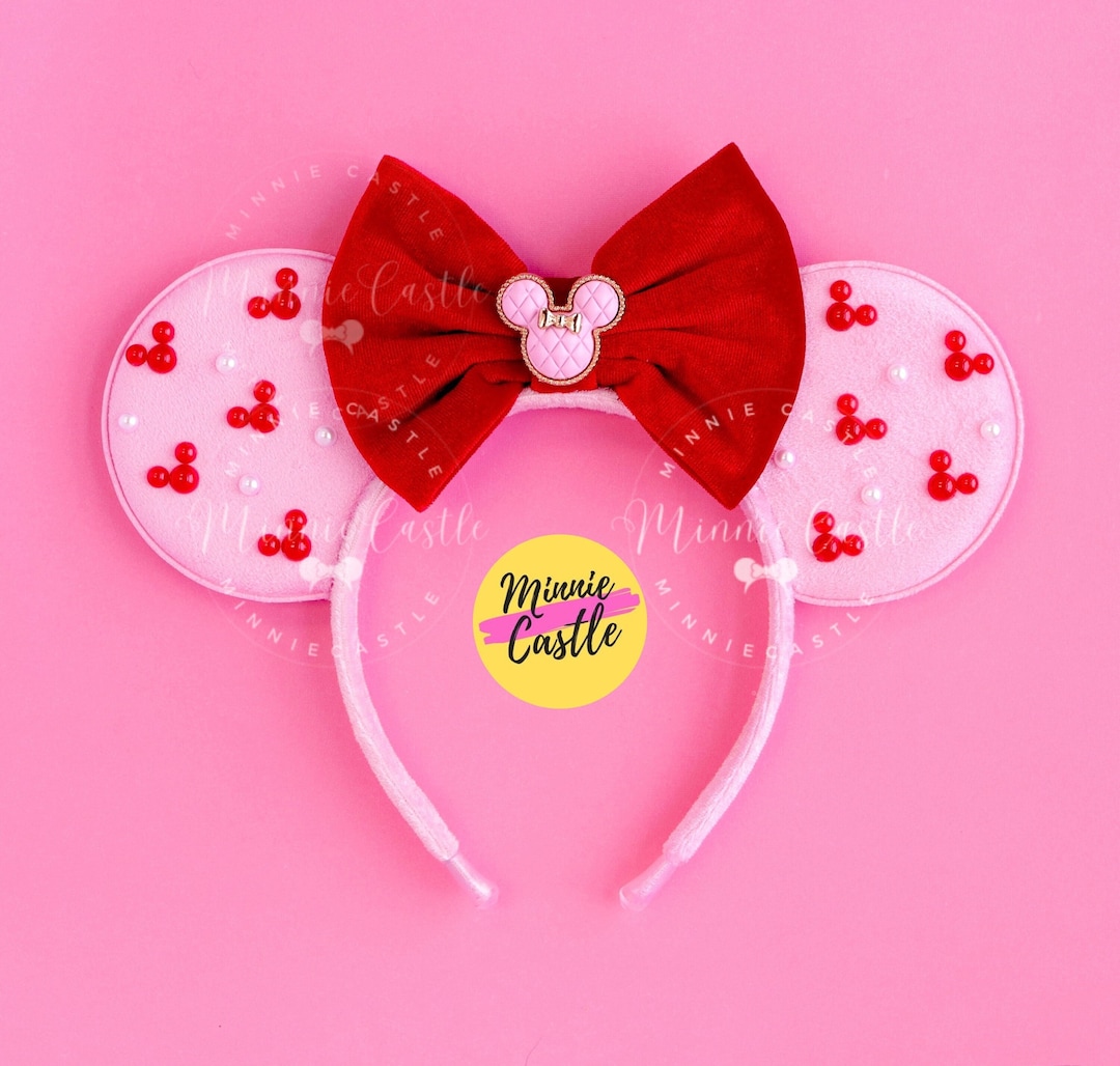 Mickey Pearl Ears, Pink & Red Minnie Ears, Mouse Pearls Mickey Ears ...