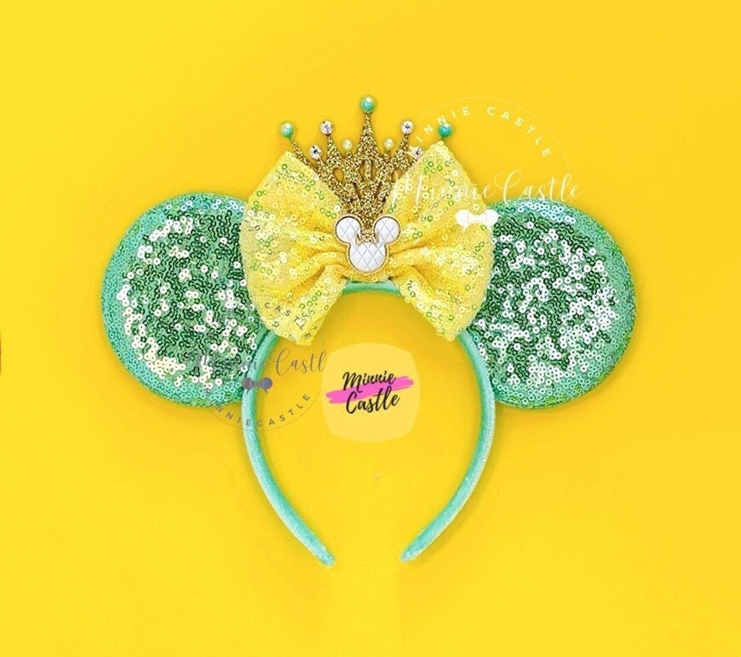 Mint Green Mickey Ears & Gold Crown Frog Princess Minnie Ears, Birthday ...