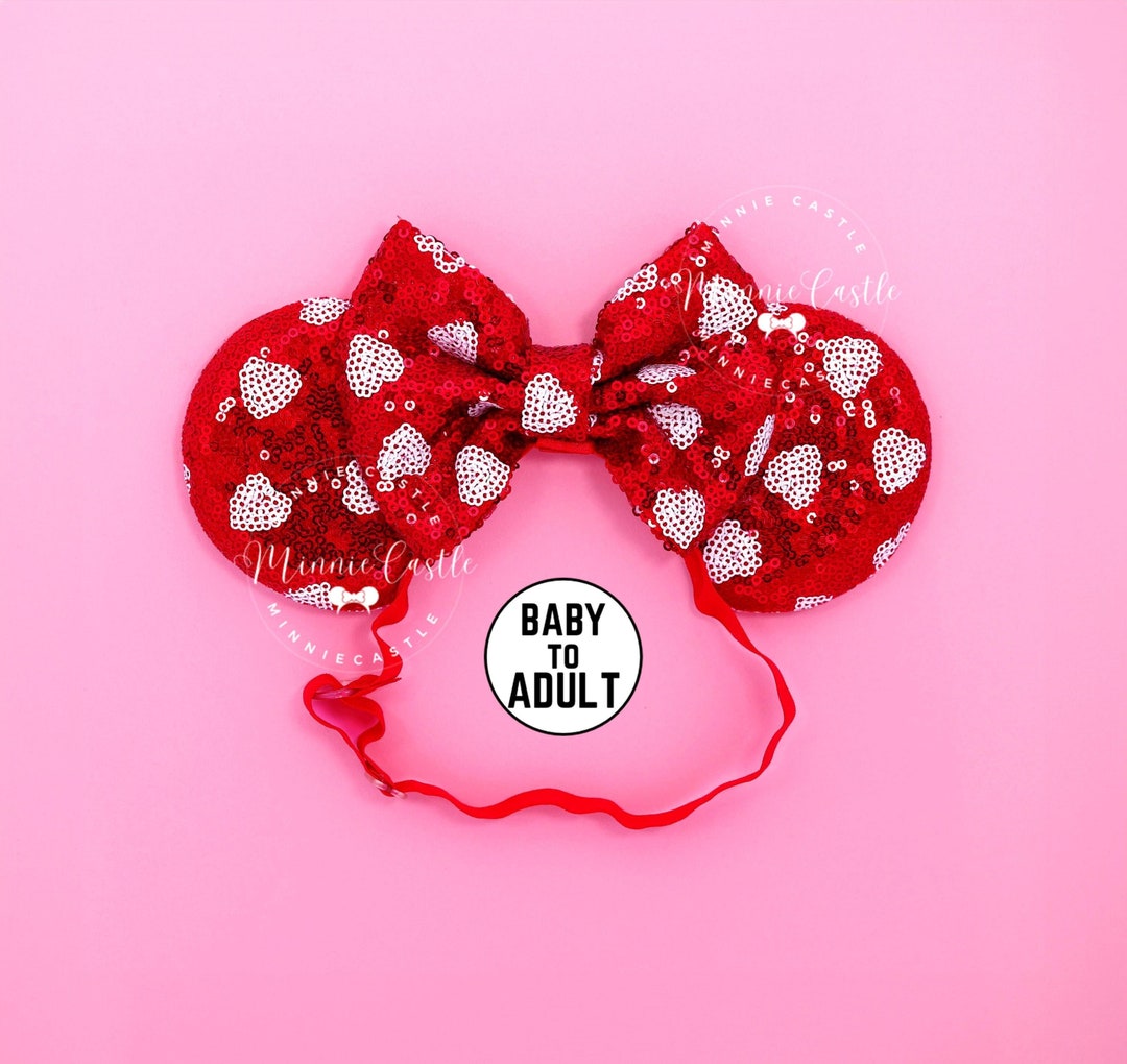 Heart Sequin Mouse Ears Elastic Headband: Valentine's Day Mickey Minnie ...