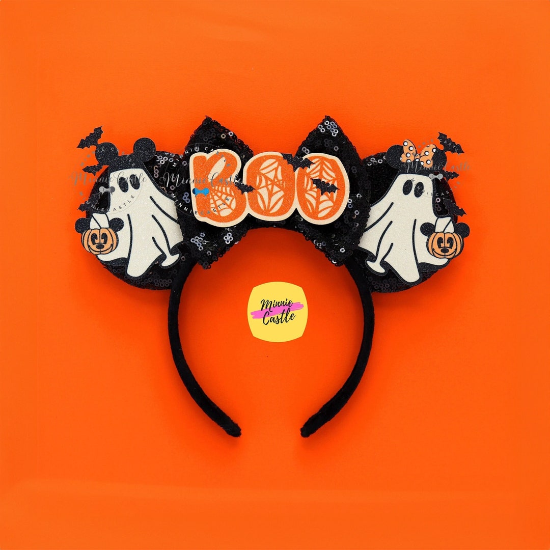 Ghost Mickey Ears, Halloween Minnie Ears, Mickey Ears, Orange Black Boo ...