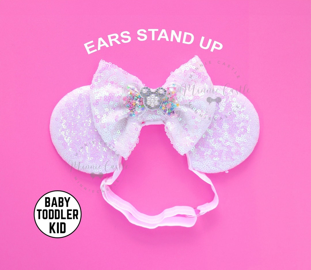 Baby Mouse Ears, Mickey Ears, Kid Minnie Ears Elastic Headband, White ...