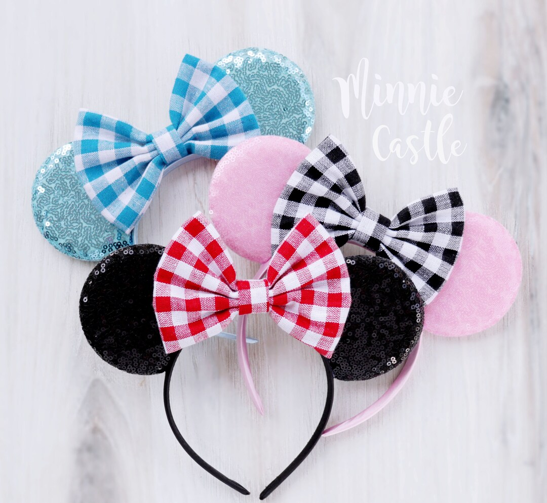 Mouse Ears Checkered Gingham Bow Headband Mickey Minnie Ears - Etsy