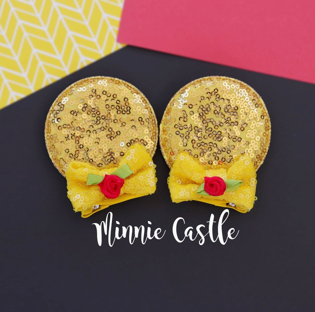 Belle Ears, Belle Mickey Ears Hair Clips, Minnie Ears, Beauty and the ...