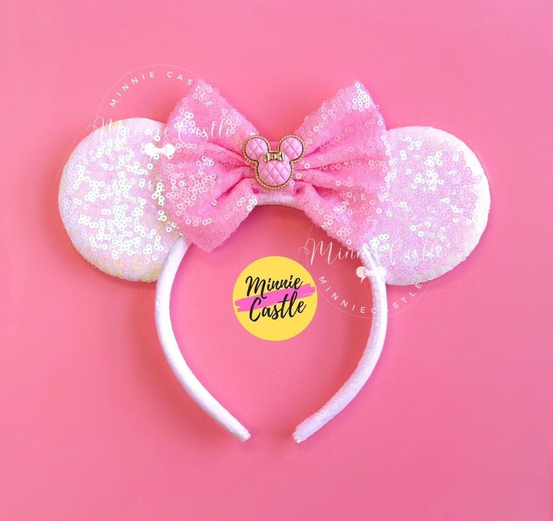 Mouse Ears White Pink Sequin Headband With Minnie Charm Mickey Ears - Etsy