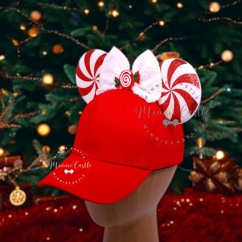 Peppermint Candy Mickey Ears Hat: Christmas Holiday Mouse Baseball Cap ...