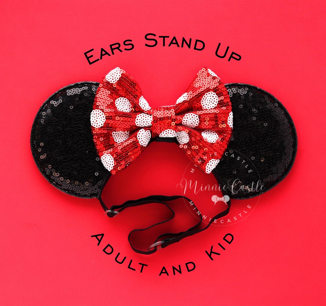 Minnie Ears, Mickey Ears Elastic Band, Mouse Ears, Red White Polka Dot ...