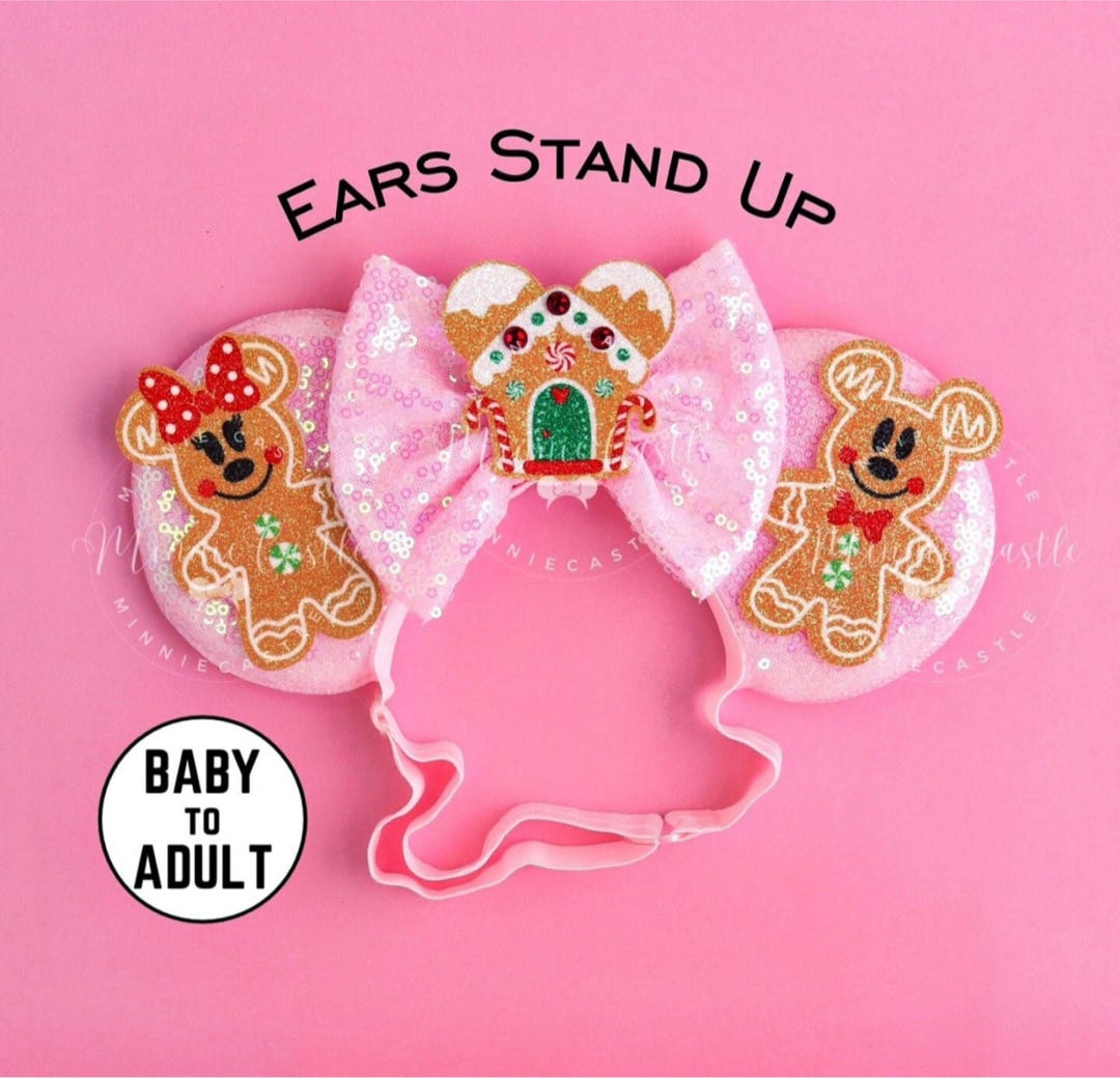 Pink Gingerbread Ears, Mickey Ears, Christmas Mouse Ears Elastic ...