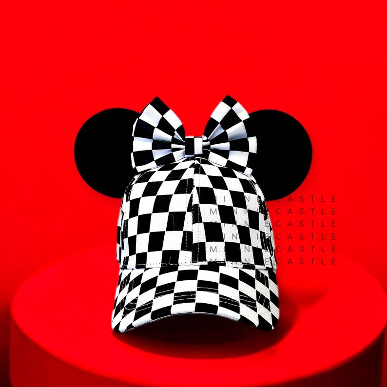 Black White Checkered Mickey Ears Hat, Cars Minnie Ears, Mcqueen Mouse ...