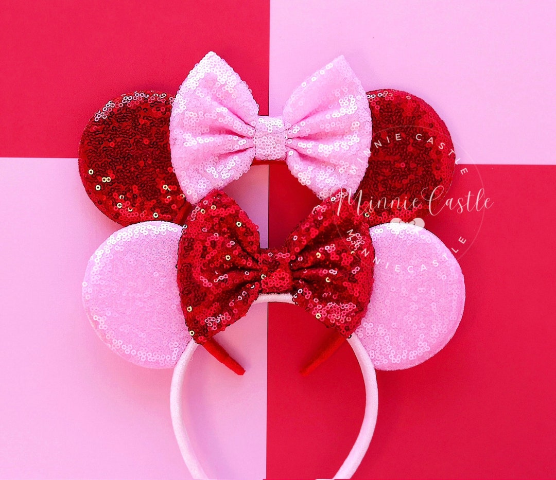 Pink & Red Mouse Ears, Mickey Ear, Valentines Day Minnie Ears, Mouse ...