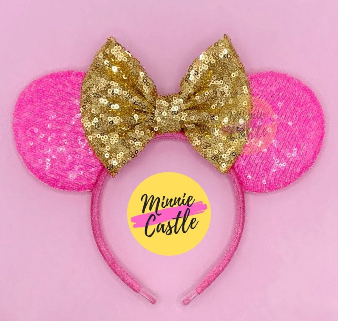 Hot Pink Mickey Ears, Mickey Ears, Minnie Ears, Gold Bow Mouse Ears ...