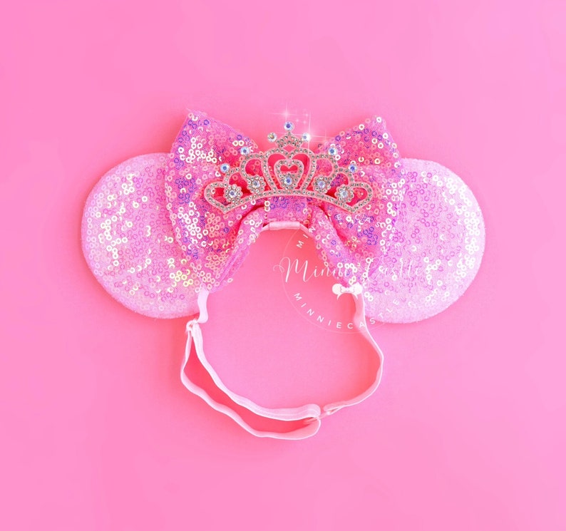 Pink Mouse Ears With Crown, Mickey Ears, Minnie Ears Elastic Headband ...