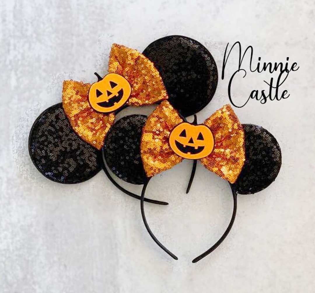 Halloween Pumpkin Mickey Ears, Black & Orange Mouse Ears, Minnie Ears ...