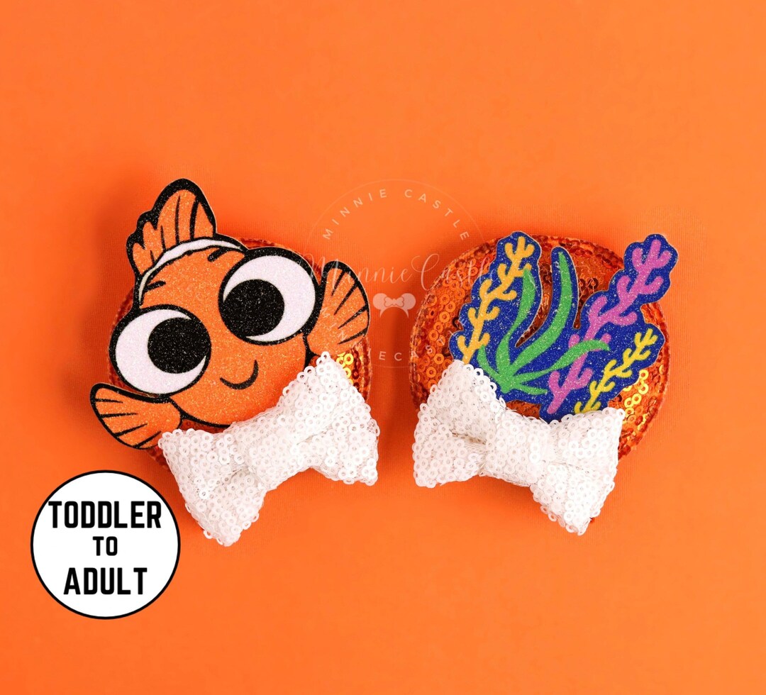 Nemo Mickey Ears Hair Clips, Mickey Ears, Finding Orange Fish Ears ...