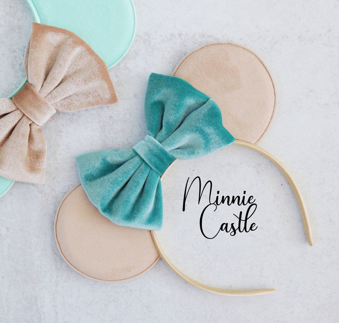 Beige Mouse Ears, Mickey Ears, Beige & Teal Bow Mouse Ears, Minnie Ears ...