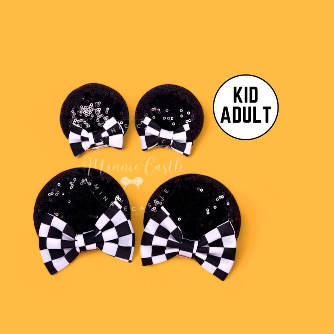 Checkered Bow Mickey Ears, Black & White Minnie Hair Clips, Minnie Ears ...