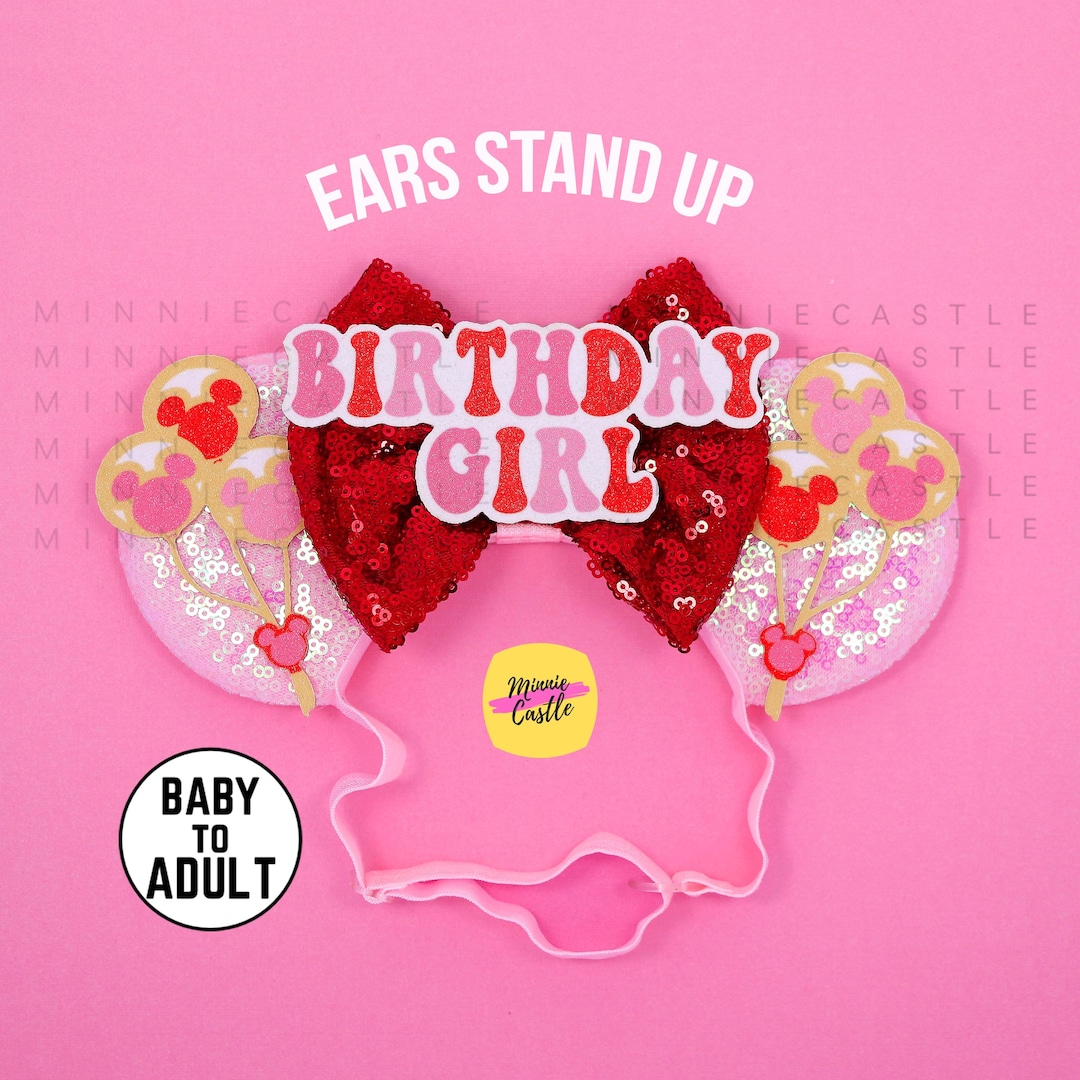 Birthday Girl Mouse Ears, Mickey Ears, Pink & Red Minnie Ears for Baby ...