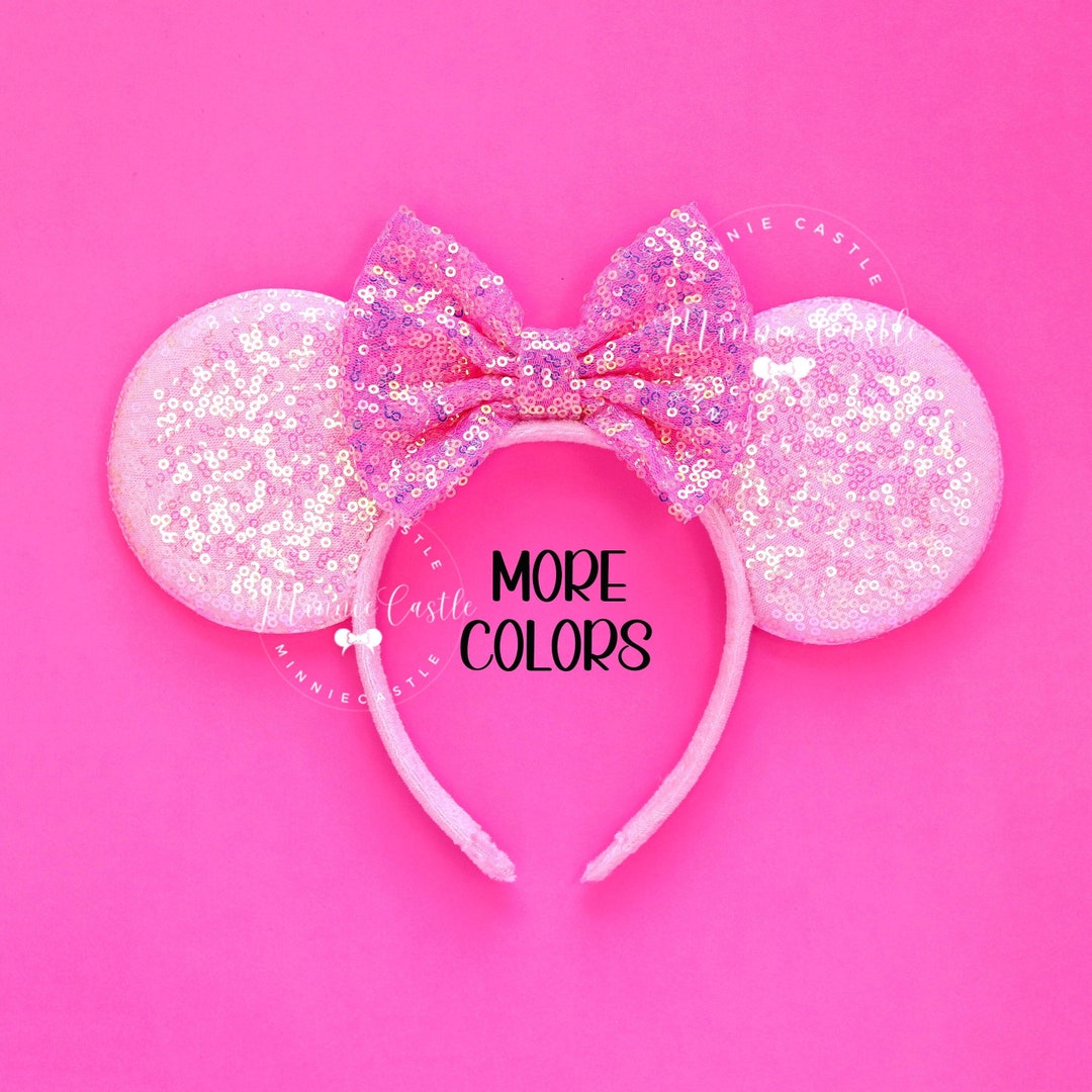 Mouse Ears Pink Headband Mickey Minnie Sequin Ears for Kids & Adults - Etsy