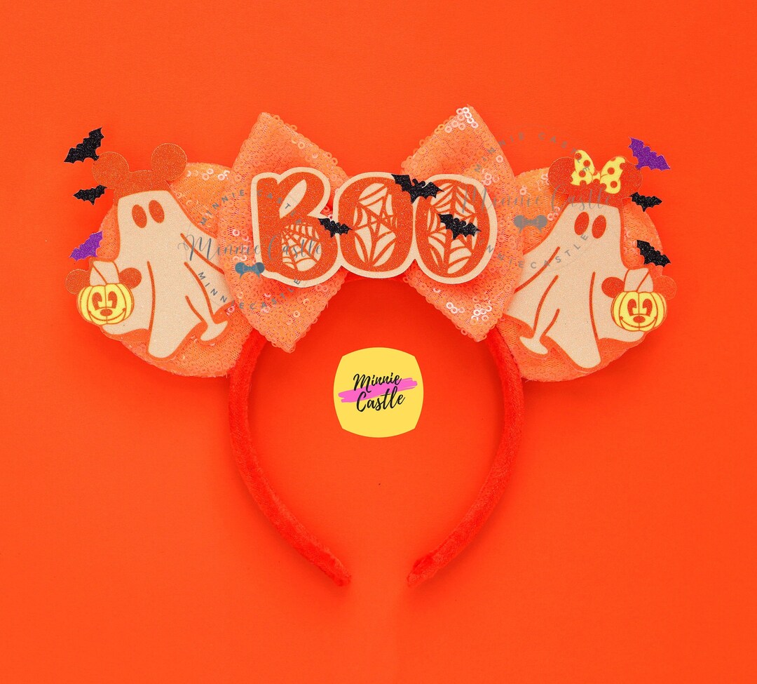 Halloween Ghost Mouse Ears, Mickey Ears, Boo Minnie Ears, Orange ...