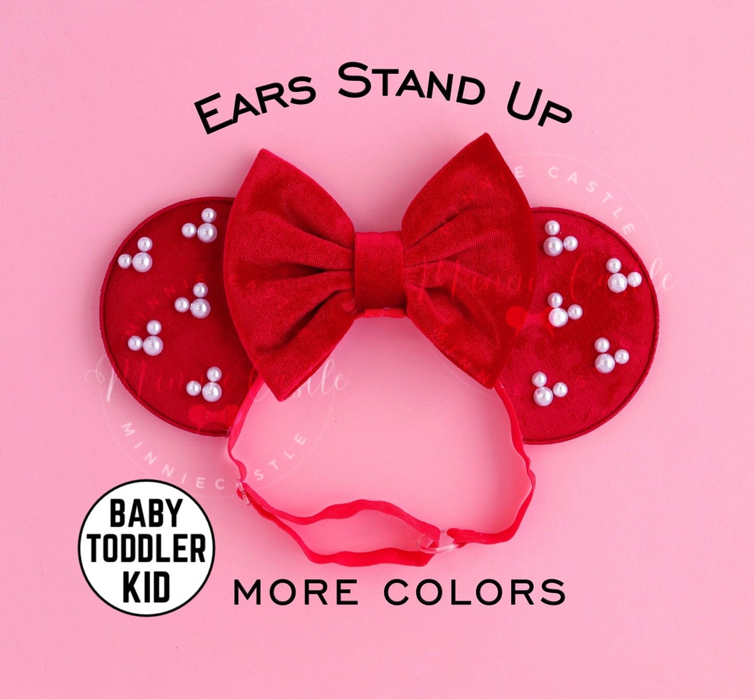 Red Mouse Ears With Pearls, Mickey Ears Elastic Headband, Baby ...