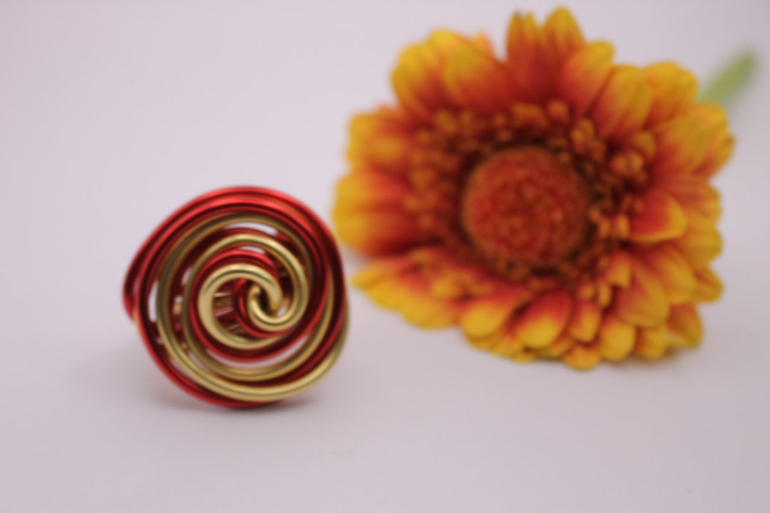 Aluminum Ring in the Colors Yellow / Red Hand Turned Unique - Etsy