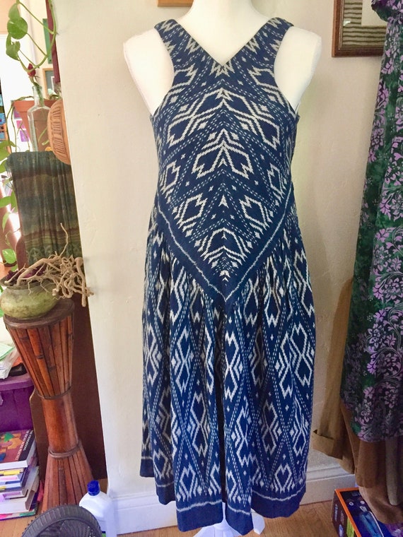 Vintage Indigo Ikat Dress - Gem