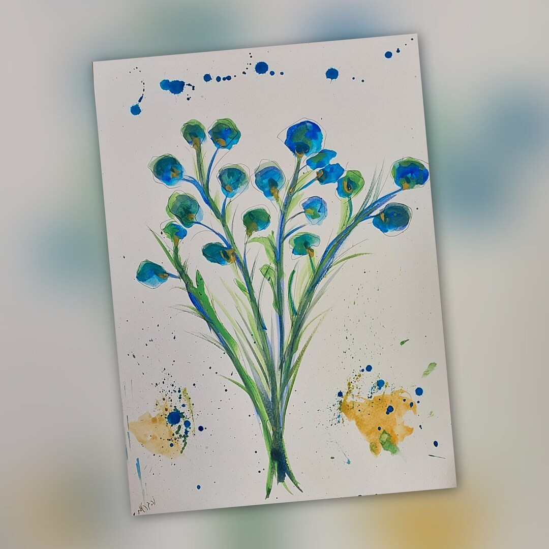 Blue Watercolor Painting on Acid-free Paper, Single Painting Impasto ...