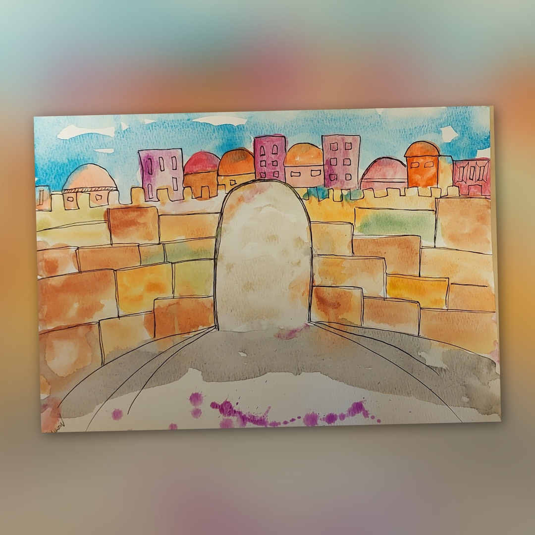 Colorful Jewish Art Painting of Jerusalem,ירושלים של זהב, Jewish Art ...