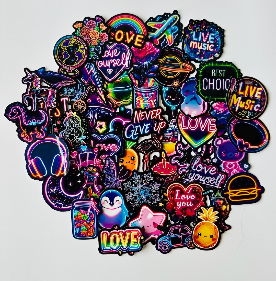 Neon Lights Stickers, Electric Vibes, Laptop Decals (10-50pcs) - Etsy