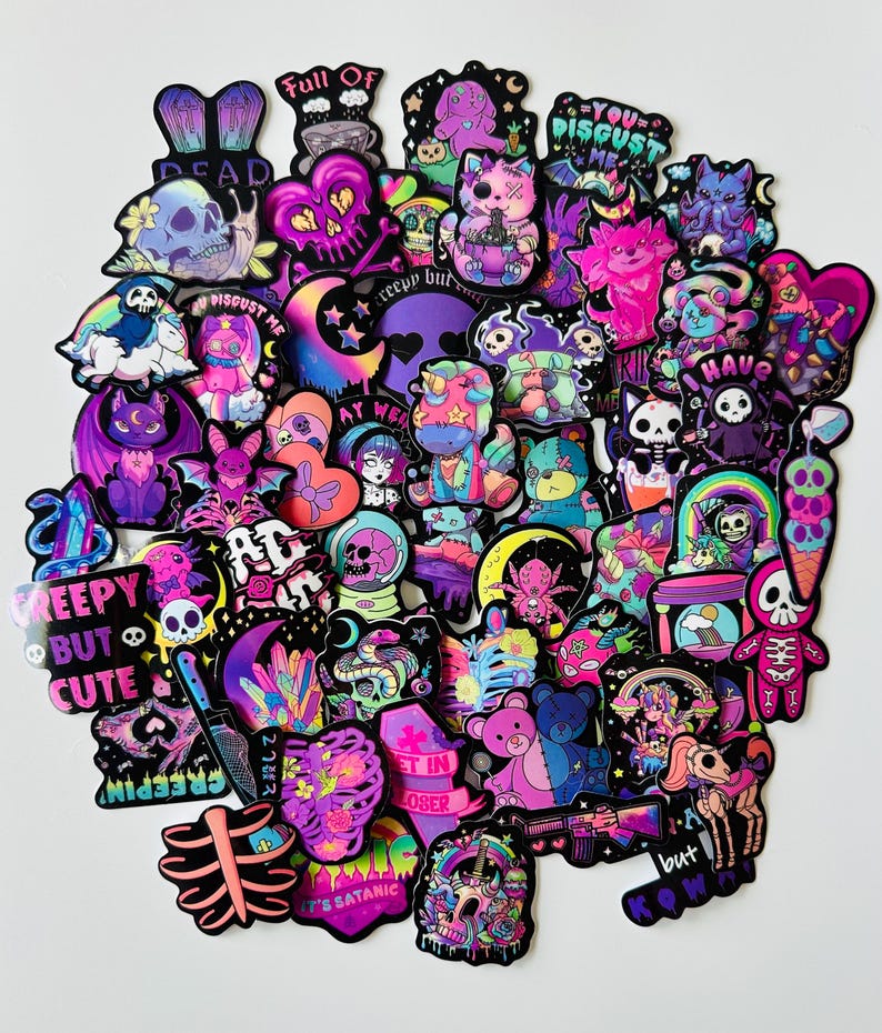 Gothic Love Stickers – Purple Creepy Kawaii Designs - Etsy