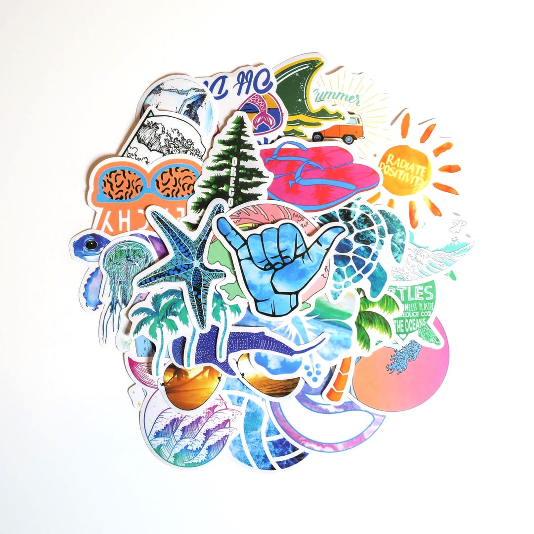 Beach & Surfing Vinyl Stickers: Laptop, Water Bottle Decals (10-50pcs ...