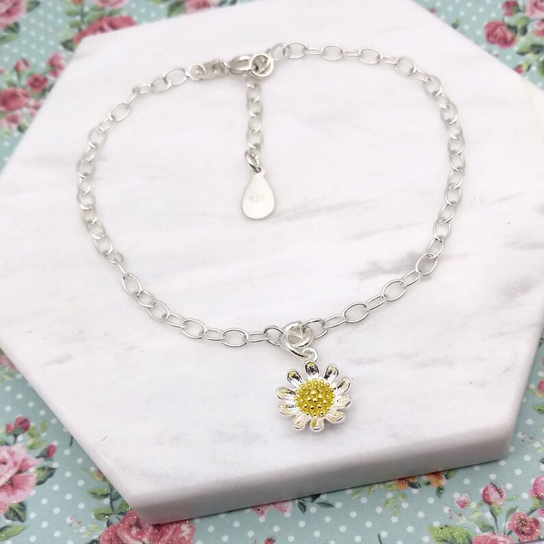 Sterling Silver Daisy Link Bracelet Daisy Jewellery Daisy - Etsy UK