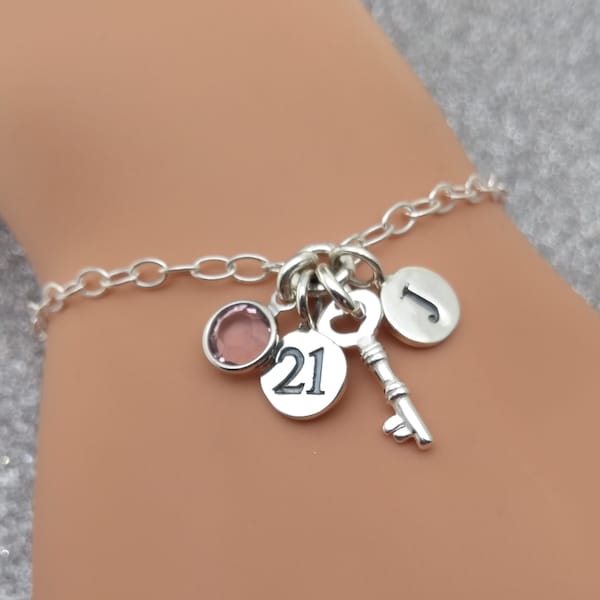 Silver 21st Birthday Personalised Girl Bracelet - Etsy UK