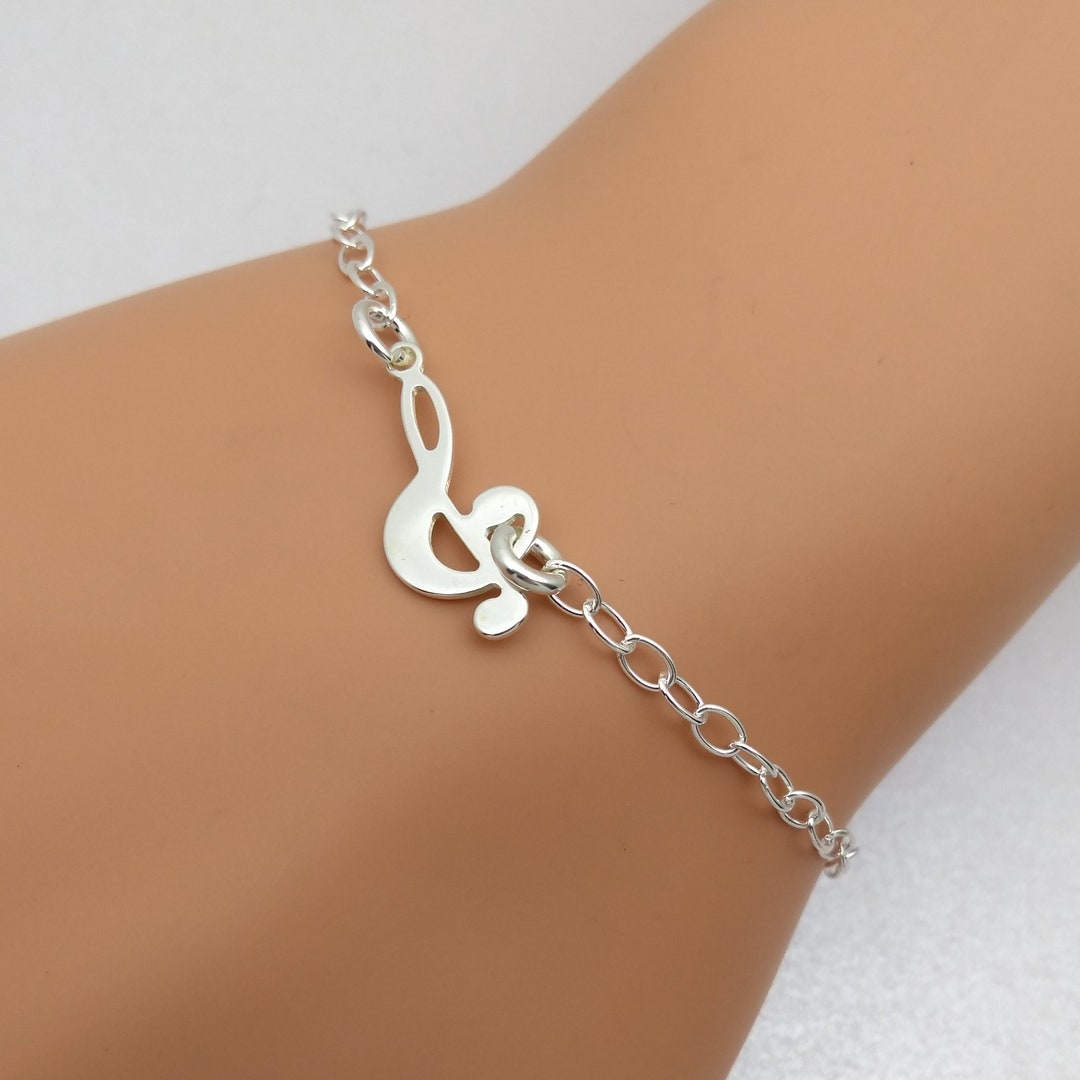 Music Note Sterling Silver Bracelet | Treble Clef Silver Music ...