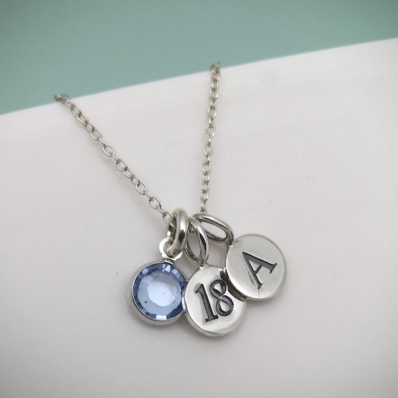 18th Birthday Sterling Silver Pendant Necklace 18 Birthday Jewellery 18th Gift Personalised Initial Birthstone Etsy