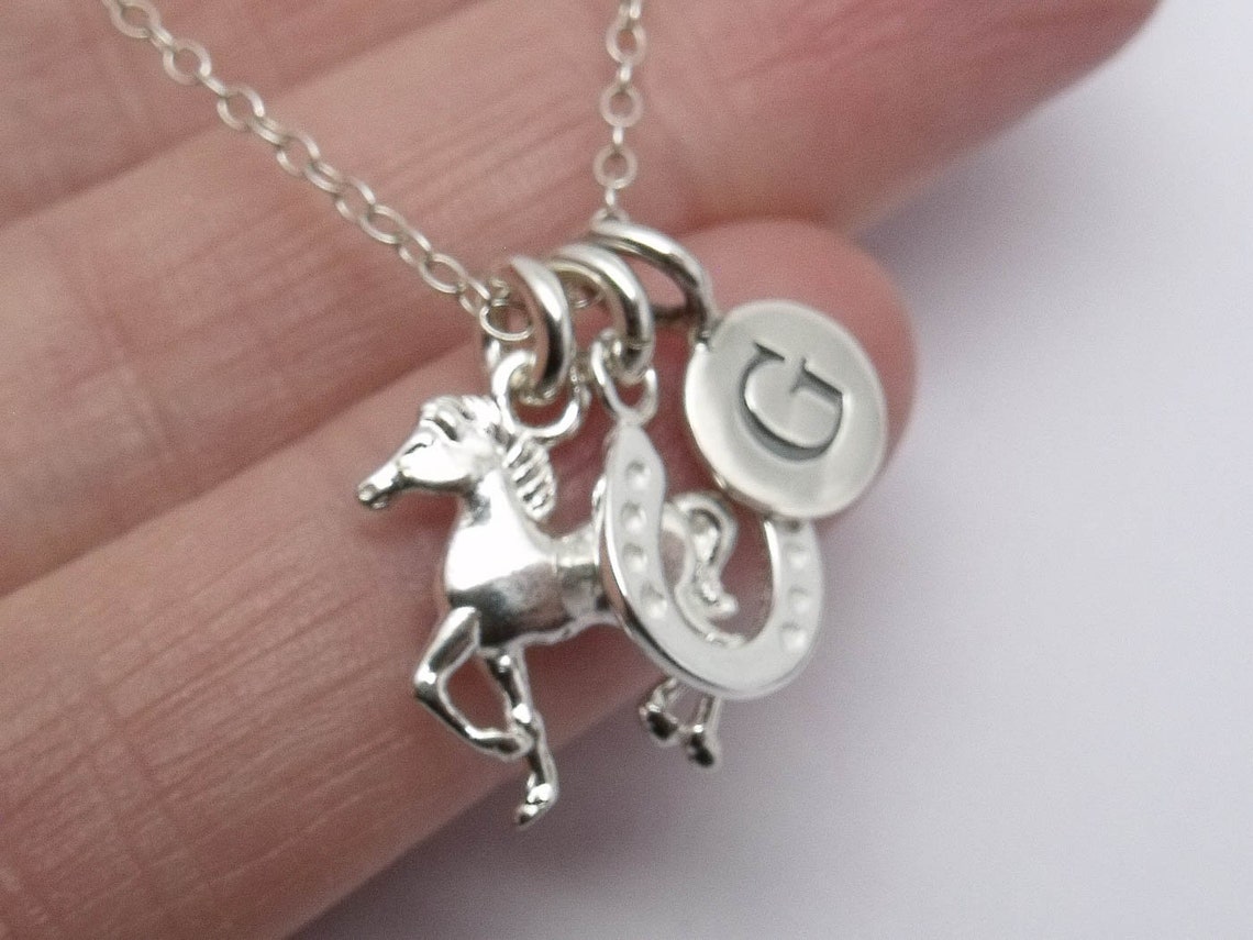 Sterling Silver Horse & Horseshoe Necklace | Equestrian Necklace ...