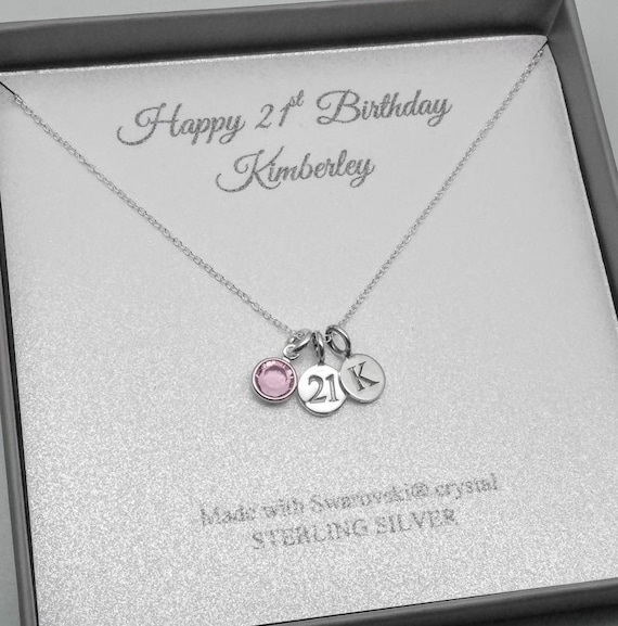 21st Birthday Sterling Silver Message Pendant Necklace 21 Birthday Boxed Jewellery 21st Gift Personalised Initial Birthstone