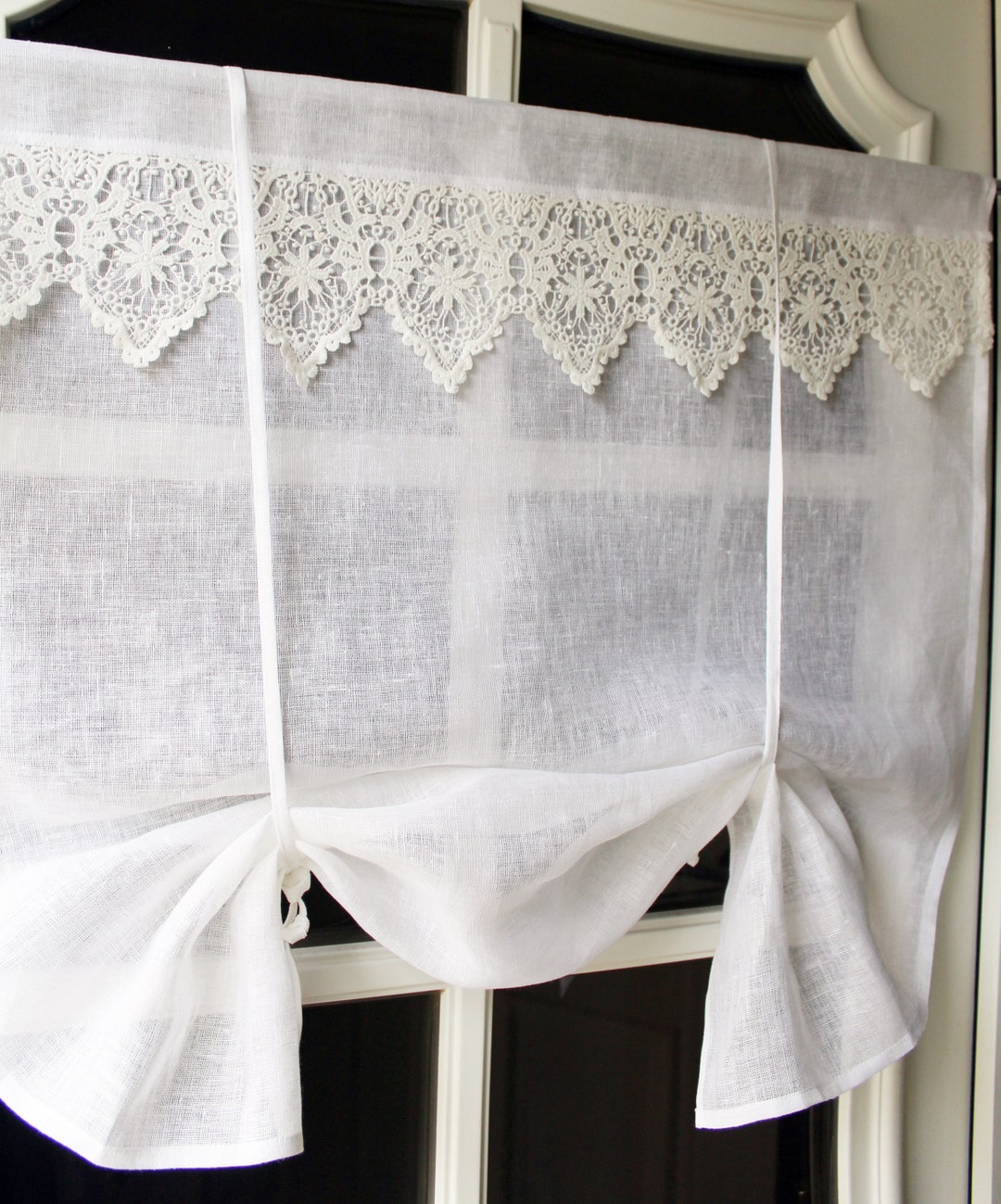 Curtain Panel Curtain Real Linen With Lace Country House Shabby Chic ...