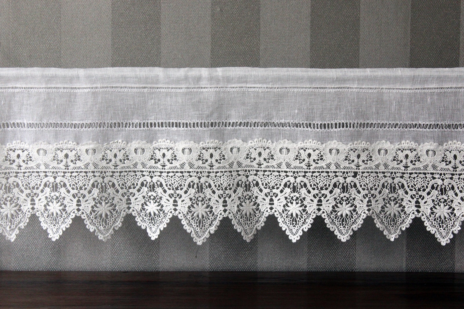 Leinen Scheibengardinen mit breiter Spitze Landhaus Shabby Chic Vintage ...