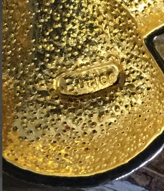 Signed Butler Rhinestone Gold Tone Demi Parure Brooch… - Gem