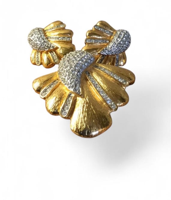 Signed Butler Rhinestone Gold Tone Demi Parure Brooch… - Gem